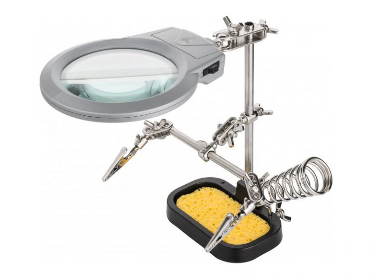Soldering Aid Kit with LED Magnifier (Ø90mm, 2x) | ELMI