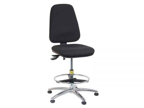 ESD Stool High Backrest Black (Glides, H52-72cm) | ELMI